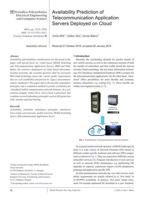 Pdf Availability Prediction Of Telecommunication Application Servers Deployed On Cloud