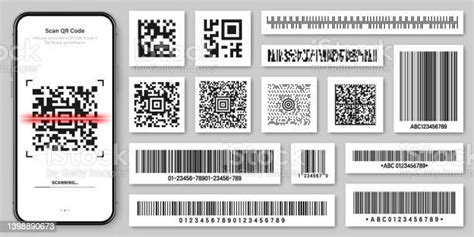 제품 바코드 및 Qr 코드 스마트 폰 응용 프로그램 스캐너 응용 프로그램 식별 추적 코드 일련 번호 디지털 정보가 있는 제품 Id 상점 슈퍼마켓 스캔 라벨 벡터 가격표 Qr
