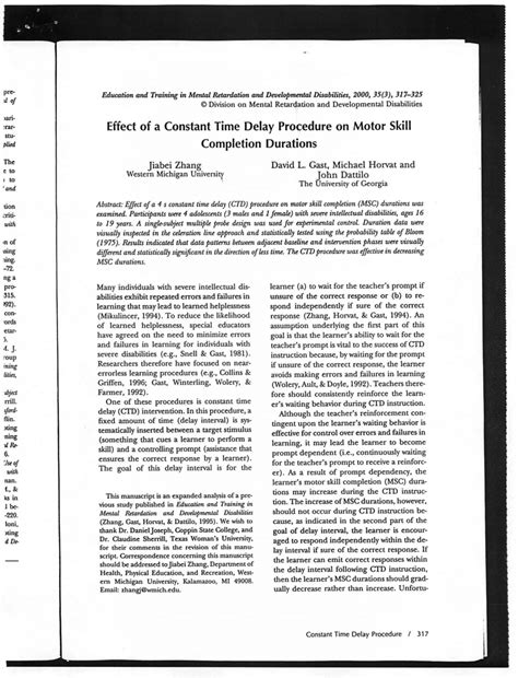 Pdf Effect Of A Constant Time Delay Procedure On Motor Skill Completion Durations