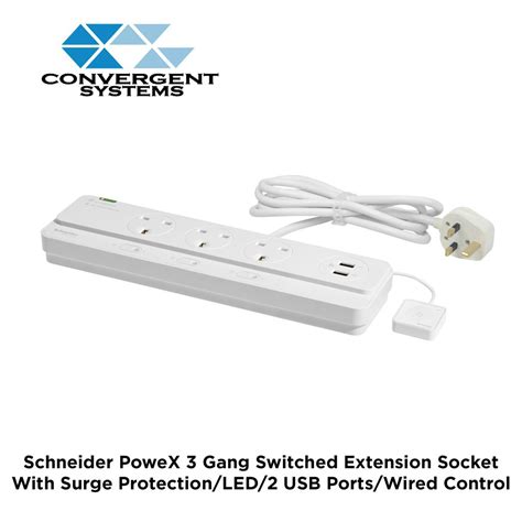 Power Socket Schneider Electric Powex 13a 3 Gang Individual Switched Surge Protector Extension