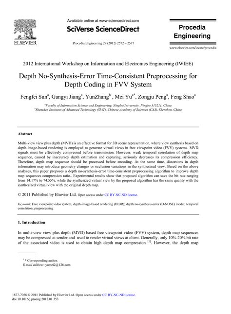 Pdf Depth No Synthesis Error Time Consistent Preprocessing For Depth Coding In Fvv System