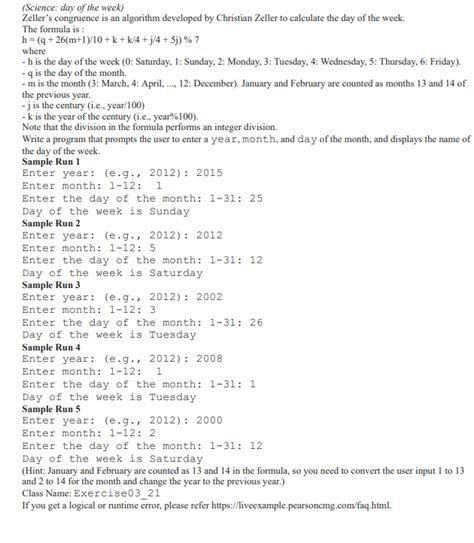 Solved Science Day Of The Week Zellers Congruence Is An