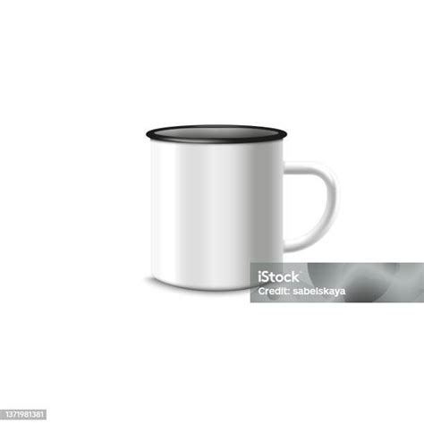 금속 흰색 에나멜 커피 또는 차 머그잔 사실적인 벡터 일러스트 고립 커피잔에 대한 스톡 벡터 아트 및 기타 이미지 커피잔 금속 형판 Istock