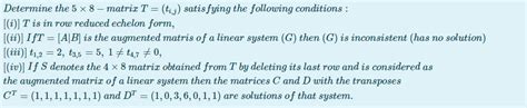 solved determine the 5 x 8 matrix t tij satisfying the