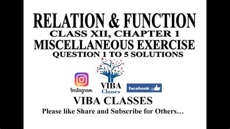 Relation And Function Class Xii Chapter 1 Miscellaneous Exercise Question 1 To 5 Solutions