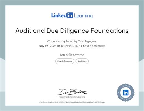 Certificate Of Completion Audit And Due Diligence Foundations Pdf