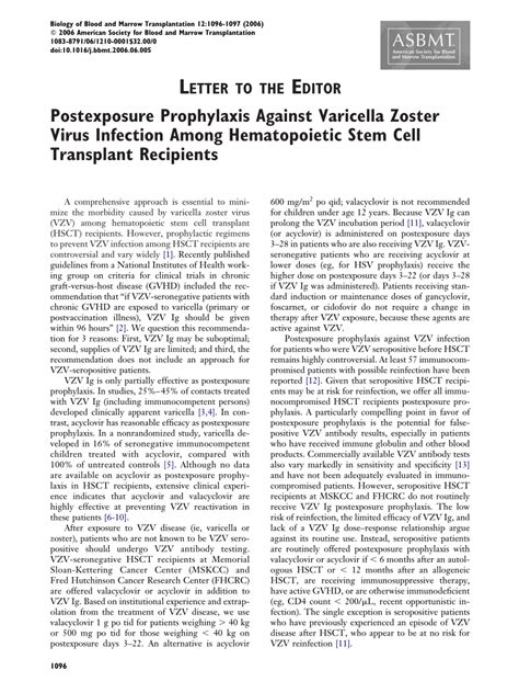 Pdf Postexposure Prophylaxis Against Varicella Zoster Virus Infection