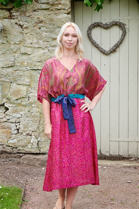 Jacinda Recycled Silk Sari Print Dress J16 Poppy Silk