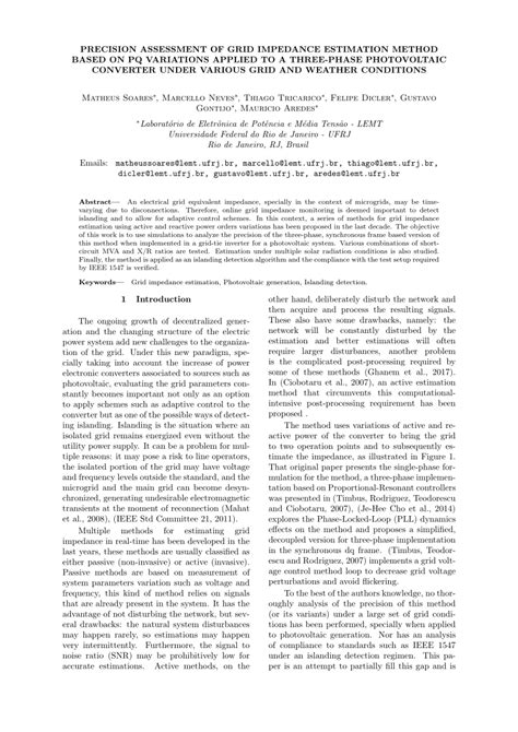 Pdf Precision Assessment Of Grid Impedance Estimation Method Based On Pq Variations Applied To