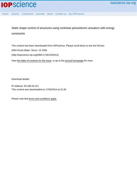 Pdf Static Shape Control Of Structures Using Nonlinear Piezoelectric Actuators With Energy