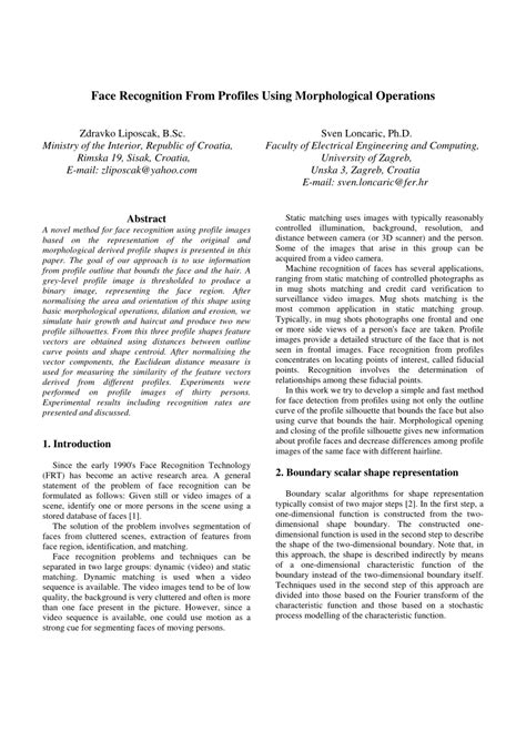 Pdf Face Recognition From Profiles Using Morphological Operations