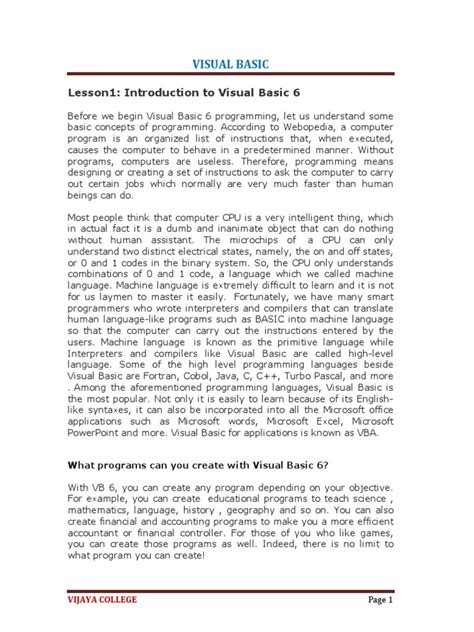 Visual Basic Notes Pdf Visual Basic For Applications Computer