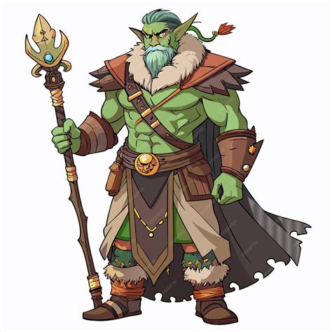 초록색 수염과 케이프를 가진 남자의 만화 프리미엄 벡터