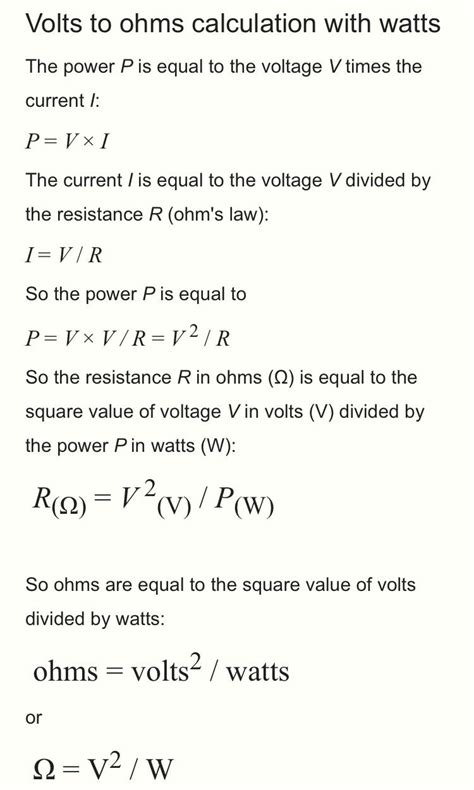 Calculate Volts To Ohms With Watts Ohms Law Ohms Power