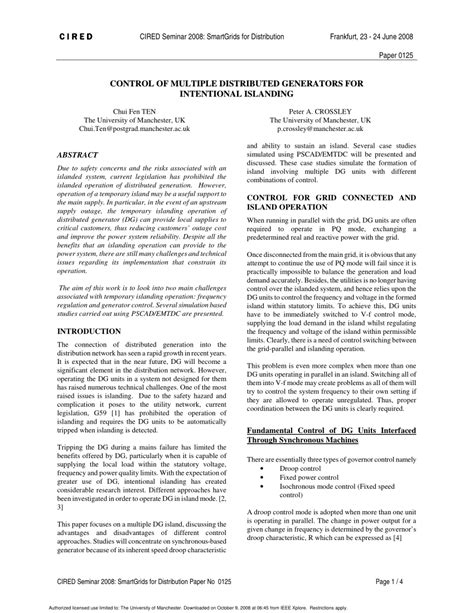 Pdf Control Of Multiple Distributed Generators For Intentional Islanding