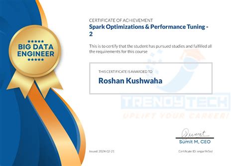 Roshan Kushwaha On Linkedin Certificationachieved Bigdata Analytics Datamanagement Trendytech