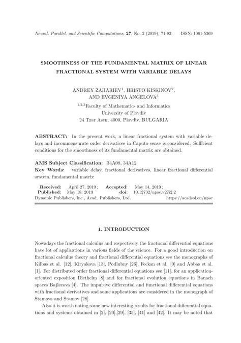 Pdf Smoothness Of The Fundamental Matrix Of Linear Fractional System With Variable Delays