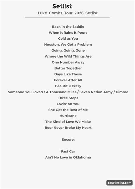 Luke Combs Tour 2026 Dates Concert Setlists And Presale Tickets