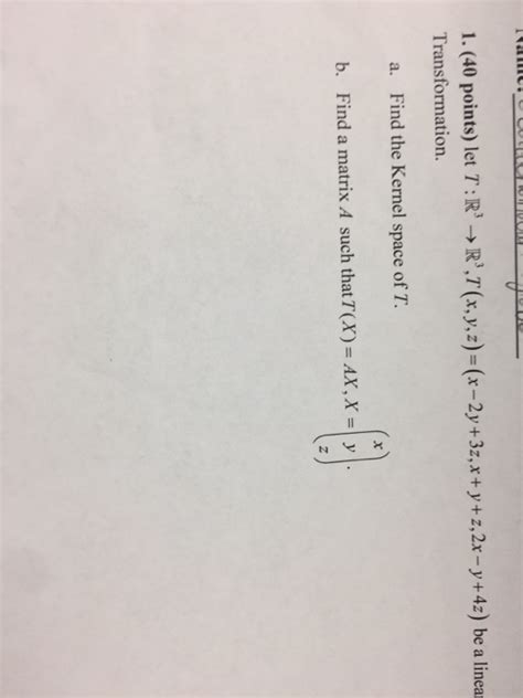 Solved Let T R 3 Rightarrow R 3 T X Y Z X 2y 3z X Chegg Com