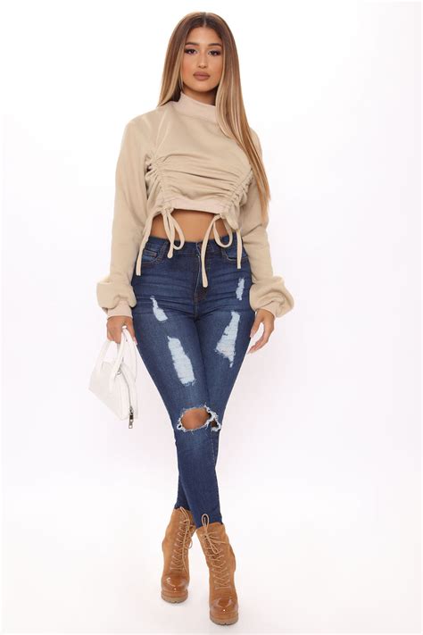 Telling It Like It Is Crop Sweatshirt Nude Fashion Nova