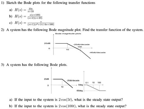 Solved 1 Sketch The Bode Plots For The Following Transfer Functions
