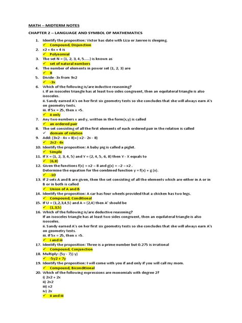 Math Midterm Notes Chapter 2 Language And Symbol Of Mathematics