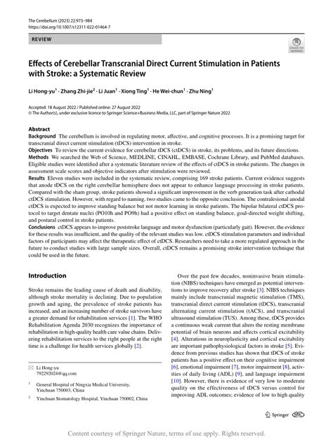 Effects Of Cerebellar Transcranial Direct Current Stimulation In Patients With Stroke A
