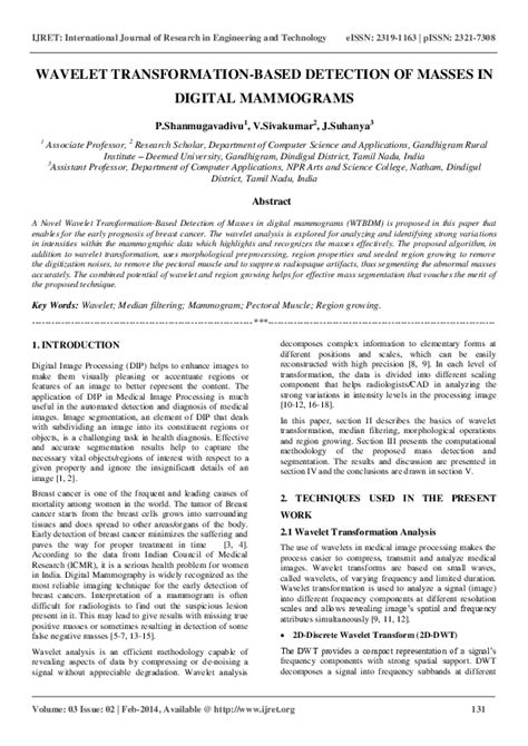 Pdf Wavelet Transformation Based Detection Of Masses In Digital Mammograms
