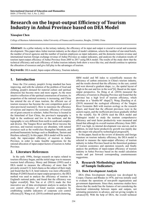pdf research on the input output efficiency of tourism industry in