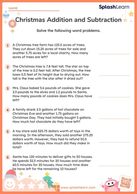 Add And Subtract Different Decimal Places Christmas Word Problems Worksheet