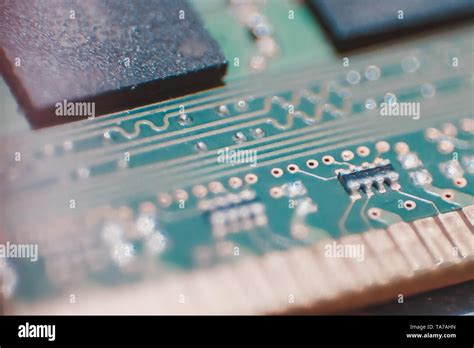 Close Up Of Pc Computer Ddr3 Ram Module Circuit Board Reveals A Lot Of Electric Connection And