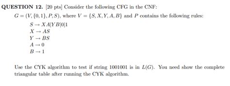 Solved QUESTION Pts Consider The Following CFG In Chegg