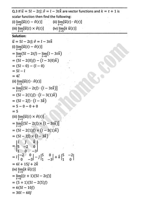 Review Exercise 5 Differentiation Of Vector Functions Mathematics 12th