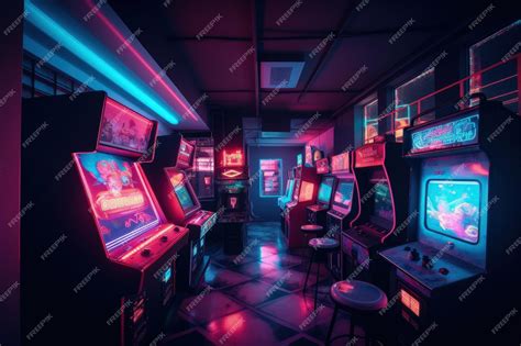 Premium Photo Game Room Illustration With Arcade Retro Vaporwave