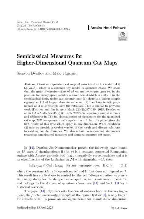 Pdf Semiclassical Measures For Higher Dimensional Quantum Cat Maps