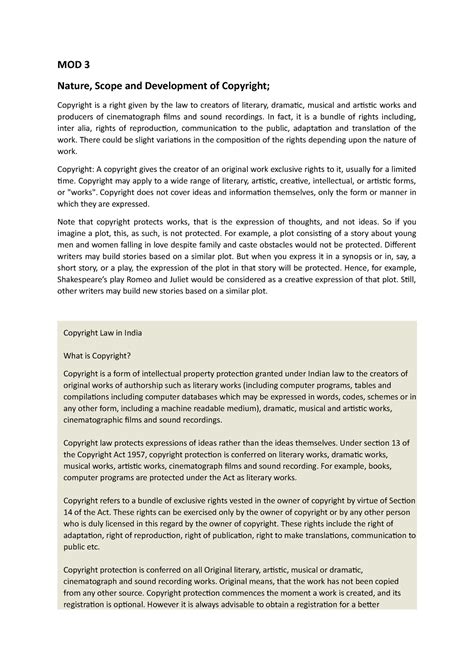 MOD IPR This Notes Is Very Good MOD Nature Scope And Development Of Copyright