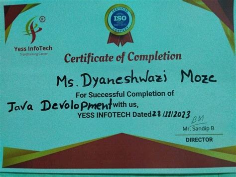 Dnyaneshwari More On Linkedin Certificate Of Completion For The Java Developer Course
