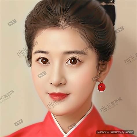 Ai创作图写实人物绘画 鼠绘模特 板绘人像 真人转手绘 中式新娘插画 真人照片转手绘 丫鬟髻少女 照片转手绘 照片工笔画 转手绘 写实人物手绘 朝鲜族少女 手绘朝鲜族女孩 半身像人像 手绘新人