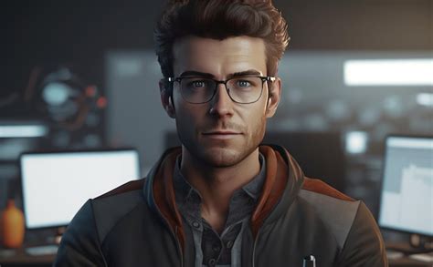 Premium Photo A Man Computer Engineer Programmer Sits At A Computer With A Monitor Ai Generated