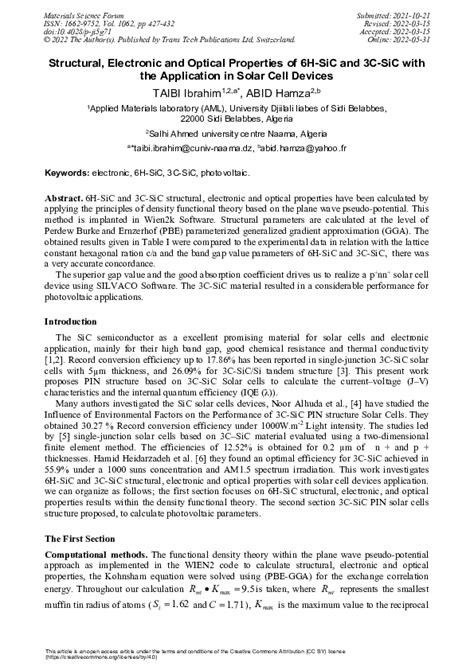 Pdf Structural Electronic And Optical Properties Of 6h Sic And 3c Sic With The Application In