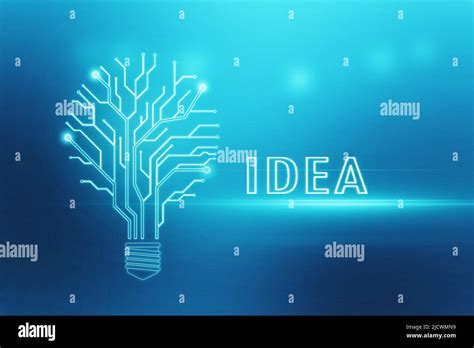 Technological Startup And Creativity Concept With Glowing Microcircuit In Light Bulb Form On