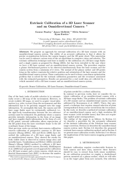 Pdf Extrinsic Calibration Of A 3d Laser Scanner And An Omnidirectional Camera