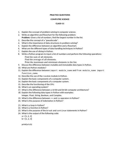 Practice Questions Class 11a Pdf