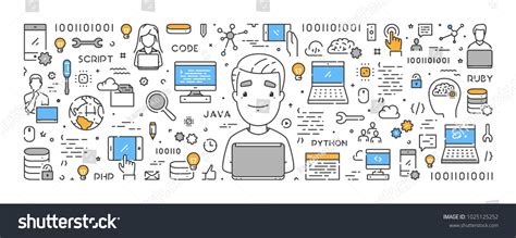 Vector Line Web Concept Programming Linear Stock Vector Royalty Free Shutterstock