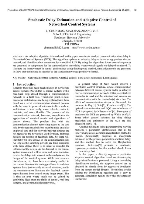 Pdf Adaptive Delay Estimation And Control Of Networked Control Systems