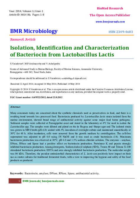 Pdf Isolation Identification And Characterization Of Bacteriocin From Lactobacillus Lactis
