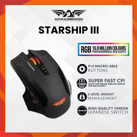Armaggeddon Starship Iii Wired Rgb Gaming Mouse With Mouse Mat 10000cpi