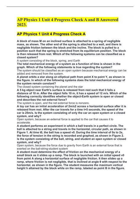AP Physics 1 Unit 4 Progress Check A And B Answered 2023 AP Physics 1 Unit 4 Progress Check A