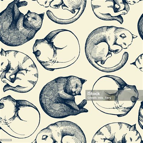 眠っている猫とカラフルな背景とのシームレスなパターンスケッチのベクトル図です手描き下ろし眠り猫 いたずら書きのベクターアート素材や画像を多数ご用意 いたずら書き イラストレーション