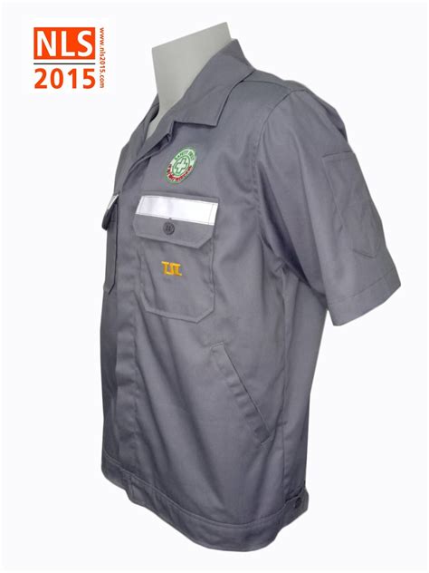 เสื้อช๊อปพนักงานแขนสั้นสีเทาติดแถบสะท้อนแสงพร้อมปักโลโก้